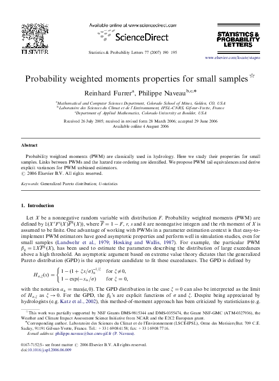 (PDF) Probability weighted moments properties for small samples