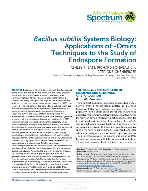(PDF) Bacillus subtilis Systems Biology: Applications of -Omics ...