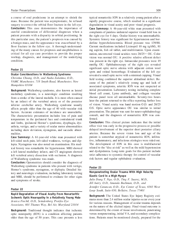 (PDF) Poster 21: Ocular Considerations in Wallenberg Syndrome