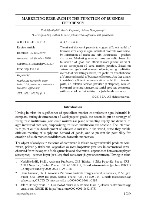 (PDF) Marketing research in the function of business efficiency