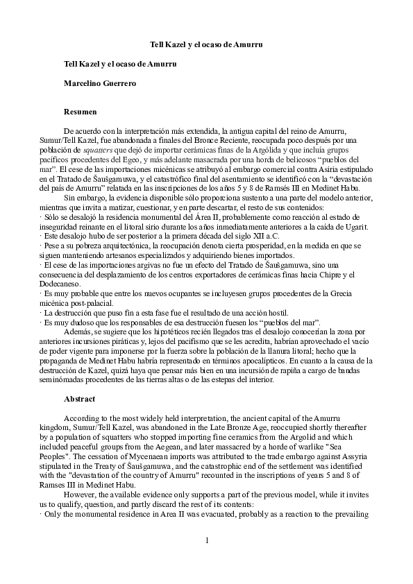 (PDF) Tell Kazel y el ocaso de Amurru
