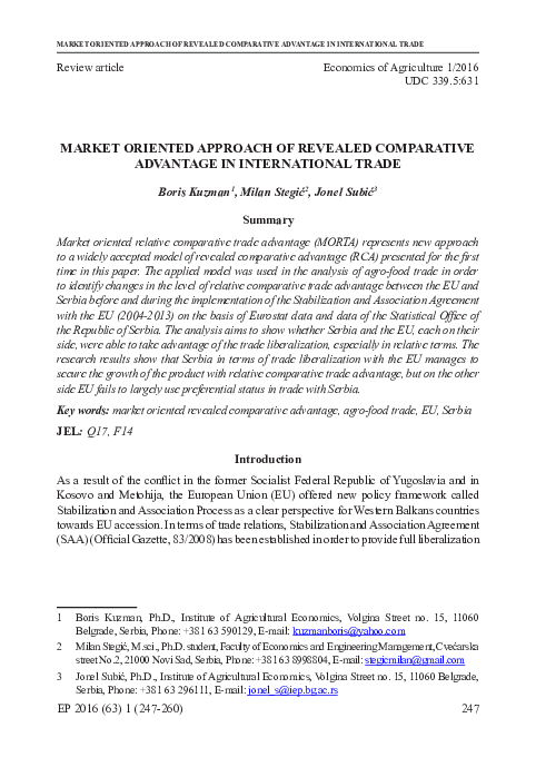 (PDF) Market oriented approach of revealed comparative advantage in ...