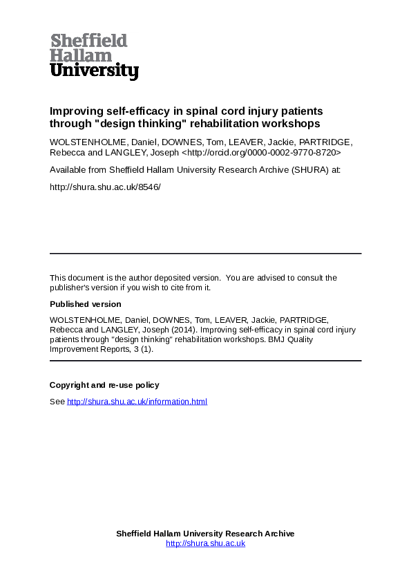 (PDF) Enhancing Self-Efficacy in Spinal Cord Injury Patients via Design Thinking