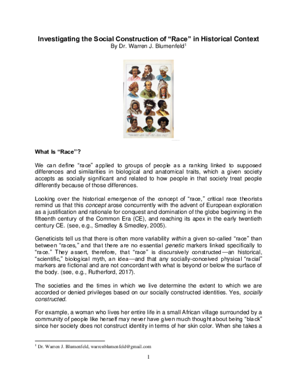 (PDF) Investigating the Social Construction of "Race" in Historical Context