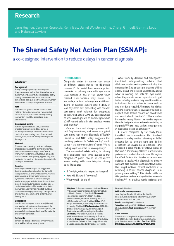 (PDF) The Shared Safety Net Action Plan (SSNAP): a co-designed ...