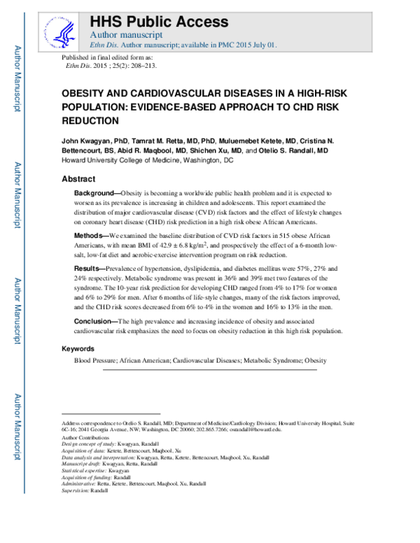 (PDF) Obesity and Cardiovascular Diseases in a High-Risk Population ...