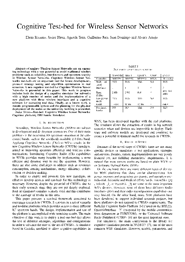 (PDF) Cognitive test-bed for wireless sensor networks
