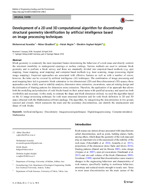 (PDF) Development of a 2D and 3D computational algorithm for discontinuity structural geometry ...
