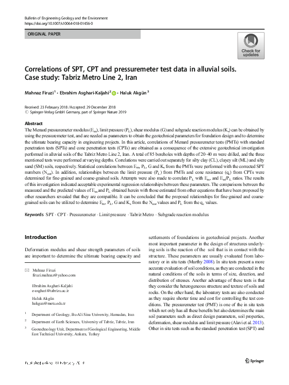 (PDF) Correlations of SPT, CPT and pressuremeter test data in alluvial ...