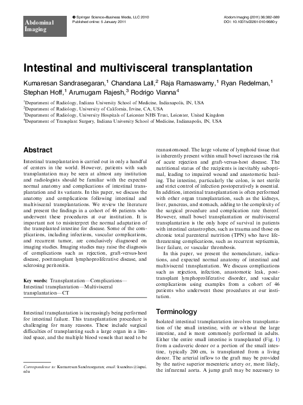 (PDF) Intestinal and multivisceral transplantation | Sergio Santiago ...