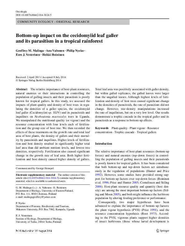 (PDF) Bottom-up impact on the cecidomyiid leaf galler and its ...