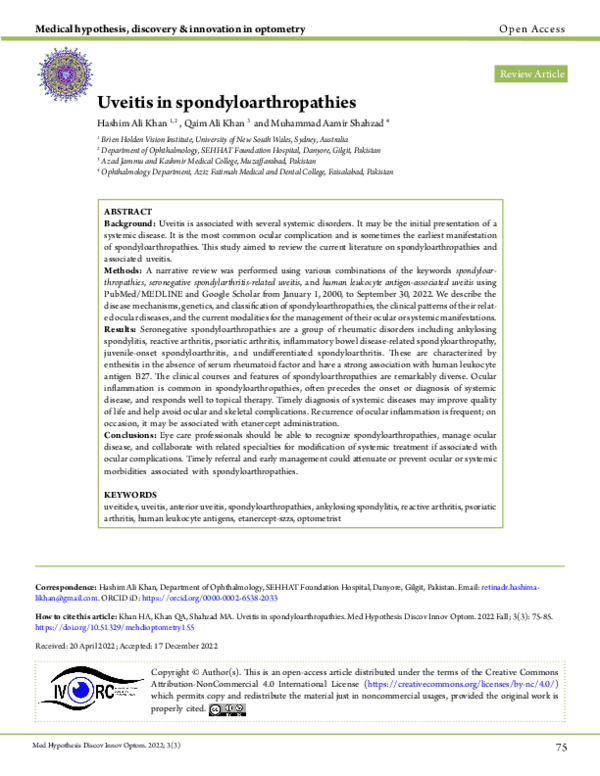 (PDF) Uveitis in spondyloarthropathies