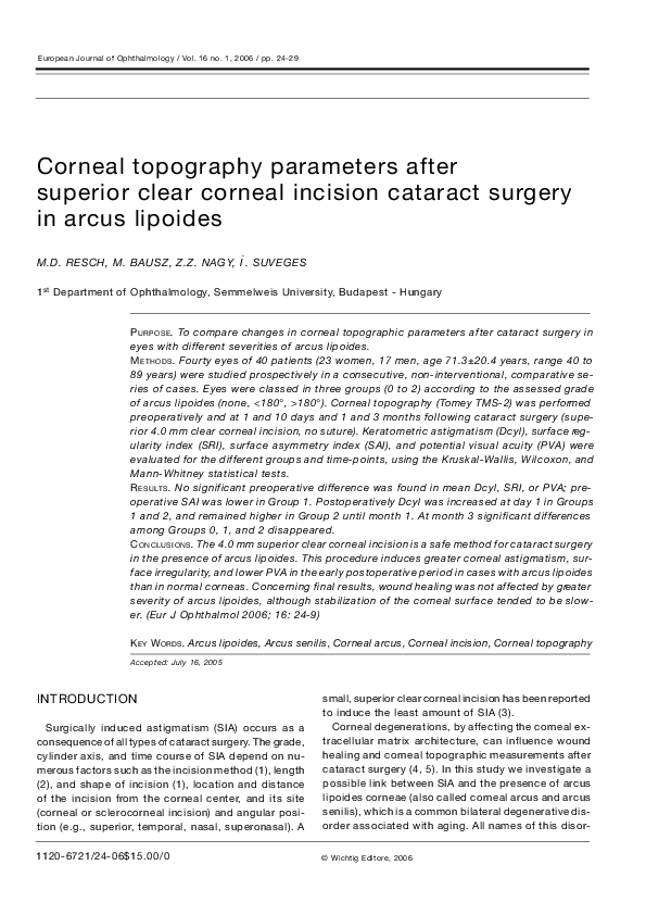 (PDF) Corneal topography parameters after superior clear corneal ...