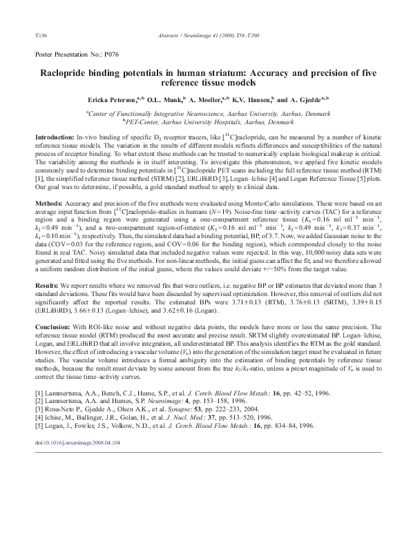 (PDF) Raclopride binding potentials in human striatum: Accuracy and ...