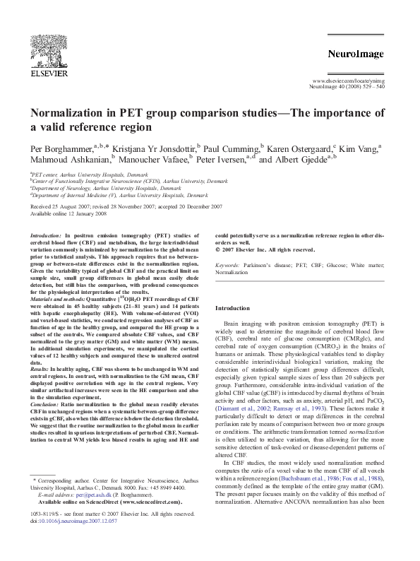(PDF) Normalization in PET group comparison studies—The importance of a ...