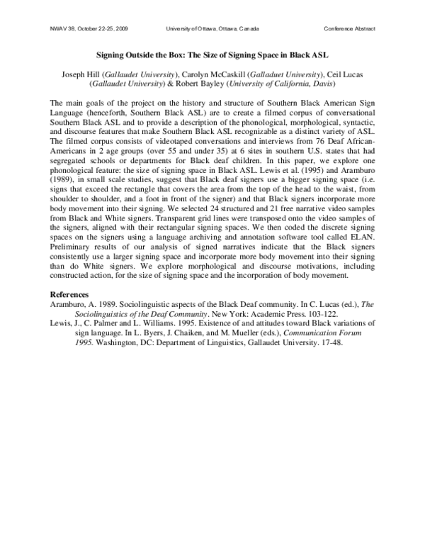 (PDF) Signing outside the box: The size of signing space in Black ASL ...