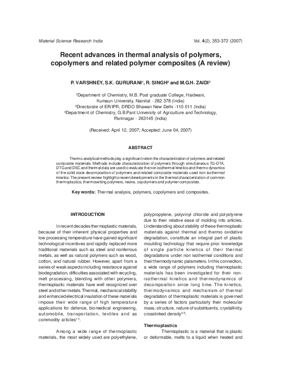 (PDF) Recent Advances in Thermal Analysis of Polymers, Copolymers and ...