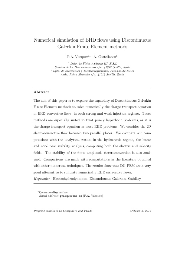 Numerical Simulation Of Ehd Flows Using Discontinuous Galerkin Finite Element Methods