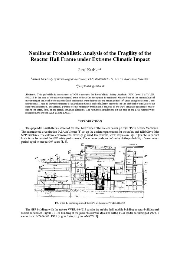 (PDF) Nonlinear probabilistic analysis of the fragility of the reactor hall frame under extreme ...