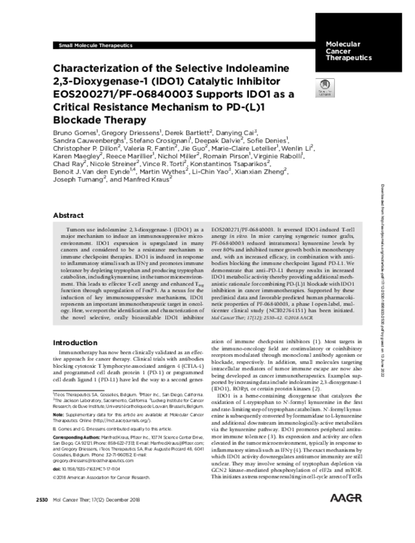(PDF) Characterization of the Selective Indoleamine 2,3-Dioxygenase-1 ...