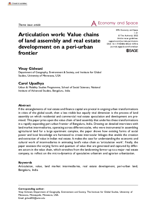 (PDF) Articulation work: Value chains of land assembly and real estate ...