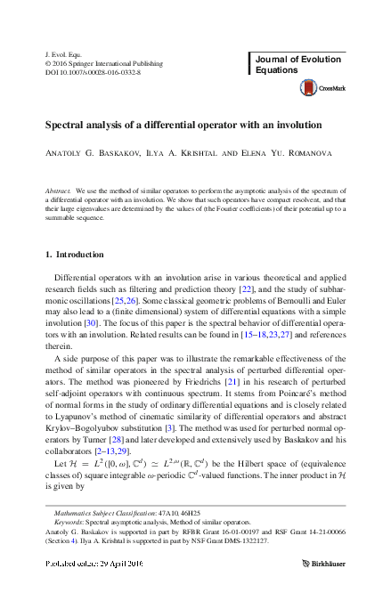 Pdf Spectral Analysis Of A Differential Operator With An Involution