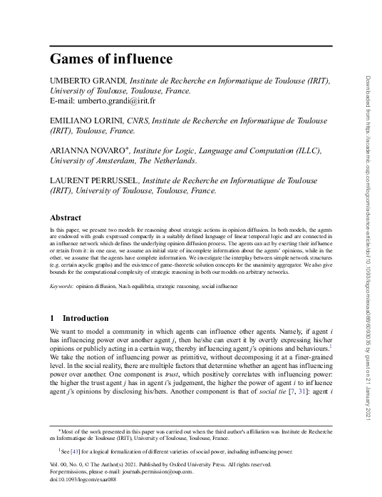 (PDF) Games of influence