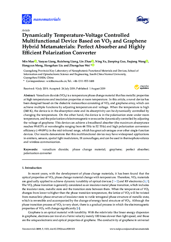 (PDF) Dynamically Temperature-Voltage Controlled Multifunctional Device Based on VO2 and ...