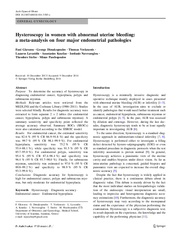 (PDF) Hysteroscopy in women with abnormal uterine bleeding: a meta ...