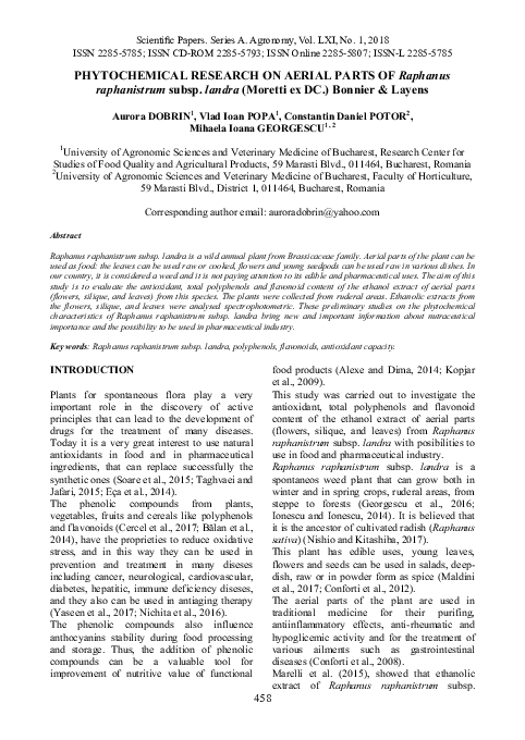 (PDF) ON AERIAL PARTS OF Raphanus raphanistrum subsp . landra ( Moretti ...