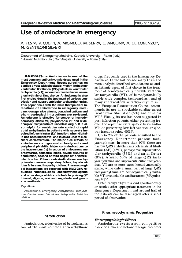 (PDF) Use of amiodarone in emergency | Americo Testa - Academia.edu