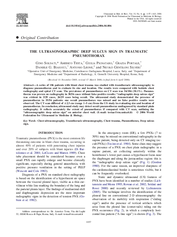(PDF) The ultrasonographic deep sulcus sign in traumatic pneumothorax