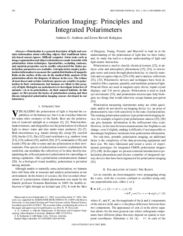 (PDF) Polarization imaging: principles and integrated polarimeters