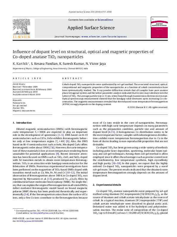 (PDF) Influence of dopant level on structural, optical and magnetic ...