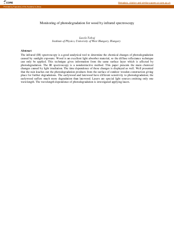 (PDF) Monitoring of photodegradation for wood by infrared spectroscopy