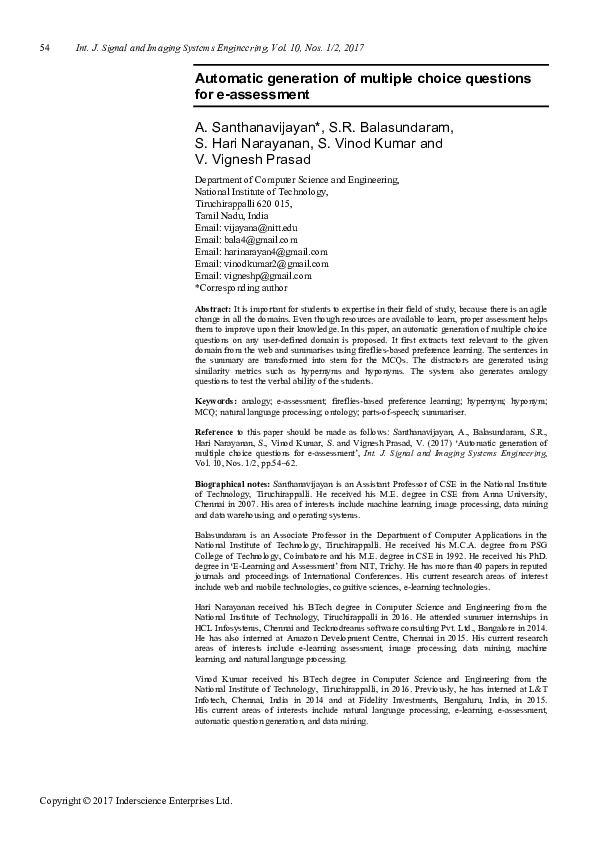 (PDF) Automatic generation of multiple choice questions using dependency-based semantic relations