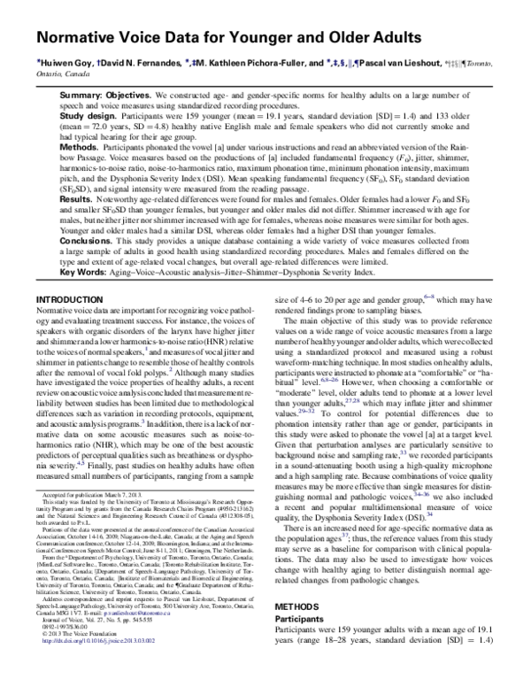 (PDF) Normative Voice Data for Younger and Older Adults