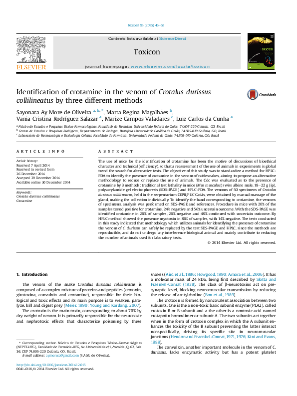(PDF) Identification of crotamine in the venom of Crotalus durissus ...