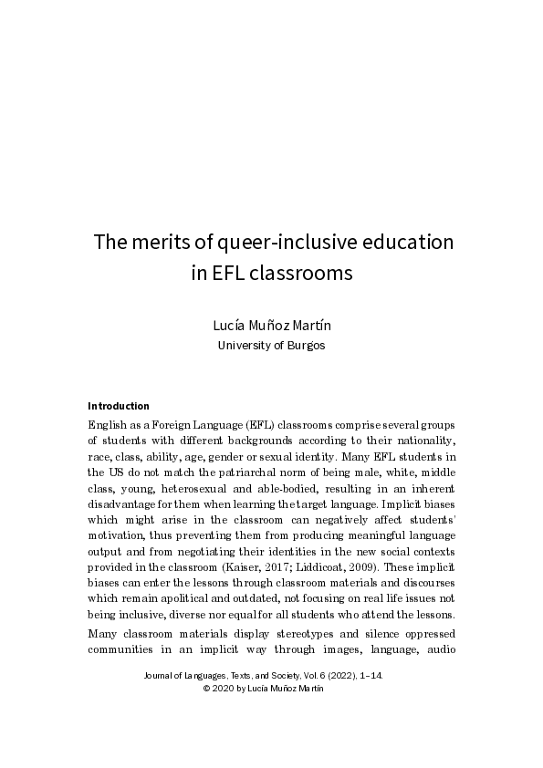 (PDF) The merits of queer-inclusive education in EFL classrooms