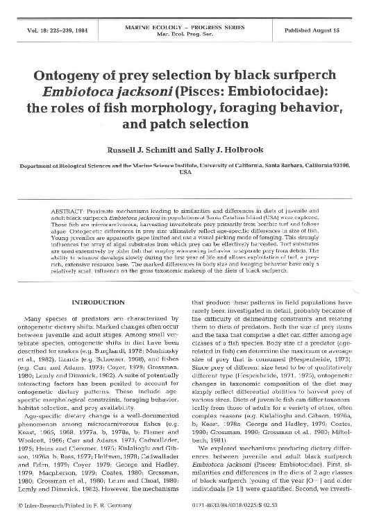 (PDF) Ontogeny of prey selection by black surfperch Embiotoca jacksoni ...