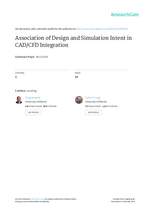 (PDF) Association of Design and Simulation Intent in CAD/CFD Integration
