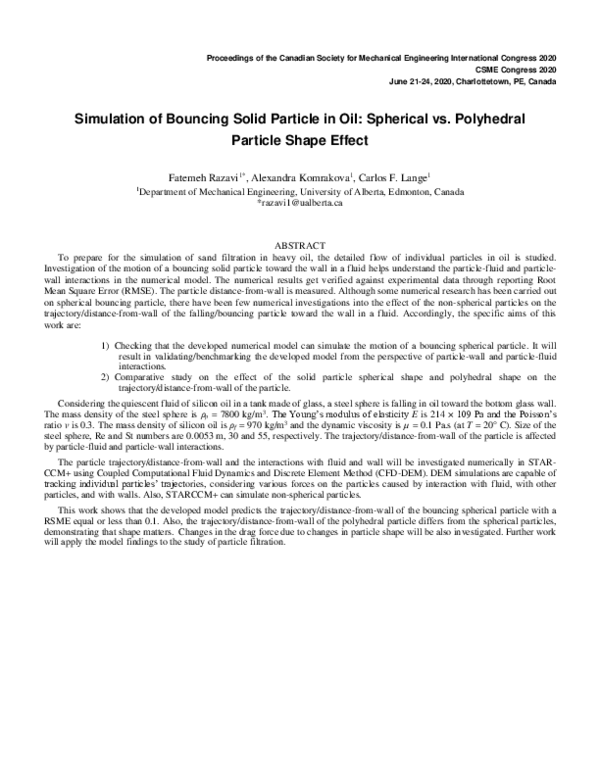 (PDF) Simulation of Bouncing Solid Particle in Oil: Spherical vs. Polyhedral Particle Shape Effect