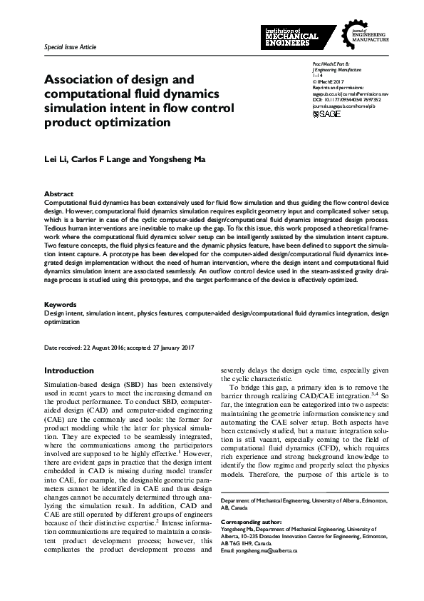 Pdf Association Of Design And Computational Fluid Dynamics Simulation Intent In Flow Control