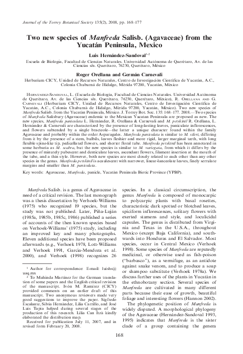 (PDF) Two new species of Manfreda Salisb. (Agavaceae) from the Yucatán ...