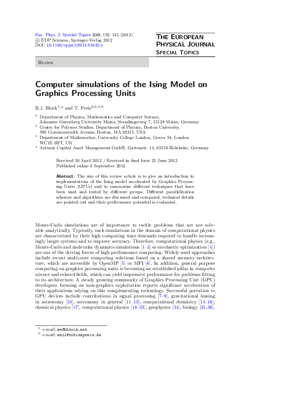 (PDF) Computer simulations of the Ising Model on Graphics Processing Units