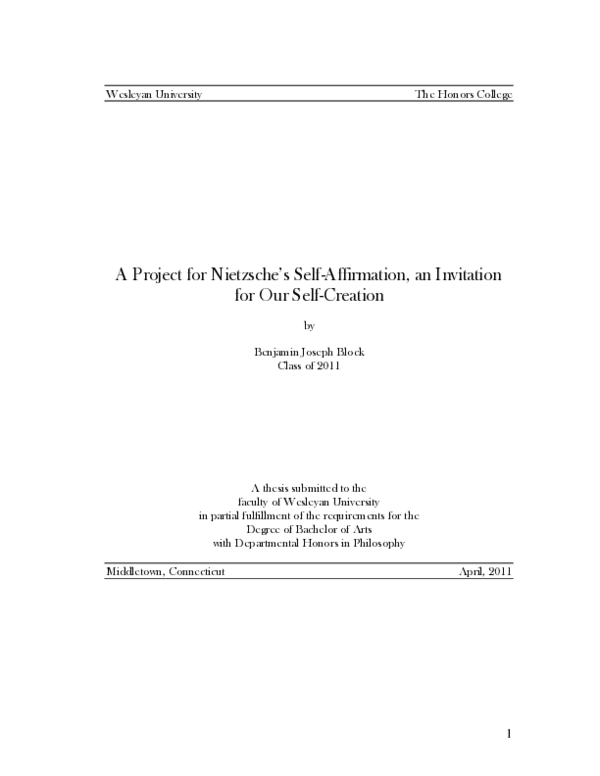 (PDF) A Project for Nietzsche's Self-Affirmation, an Invitation for Our ...