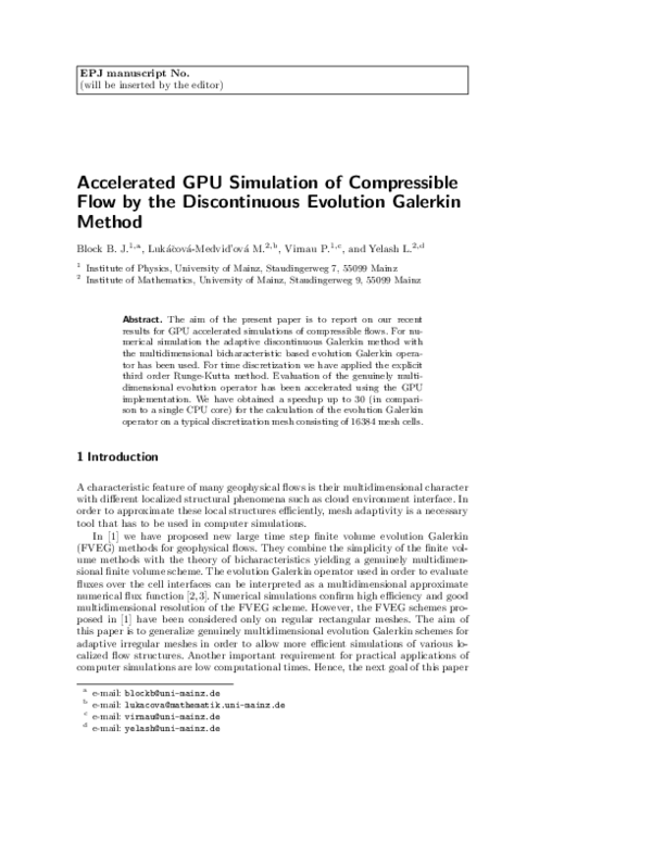 (PDF) Accelerated GPU simulation of compressible flow by the ...