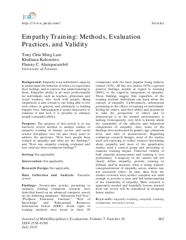 (PDF) Empathy Training: Methods and Evaluations