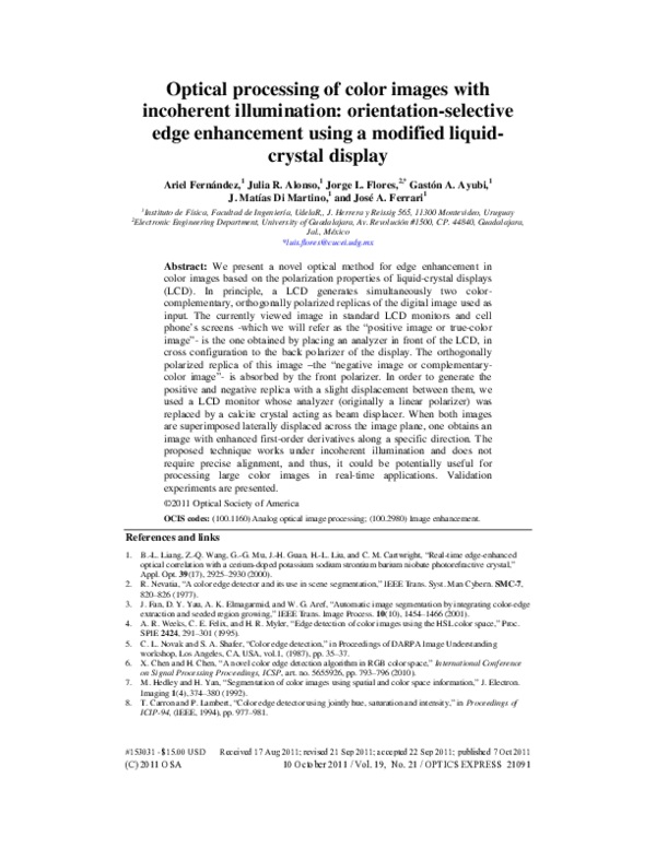 Pdf Optical Processing Of Color Images With Incoherent Illumination