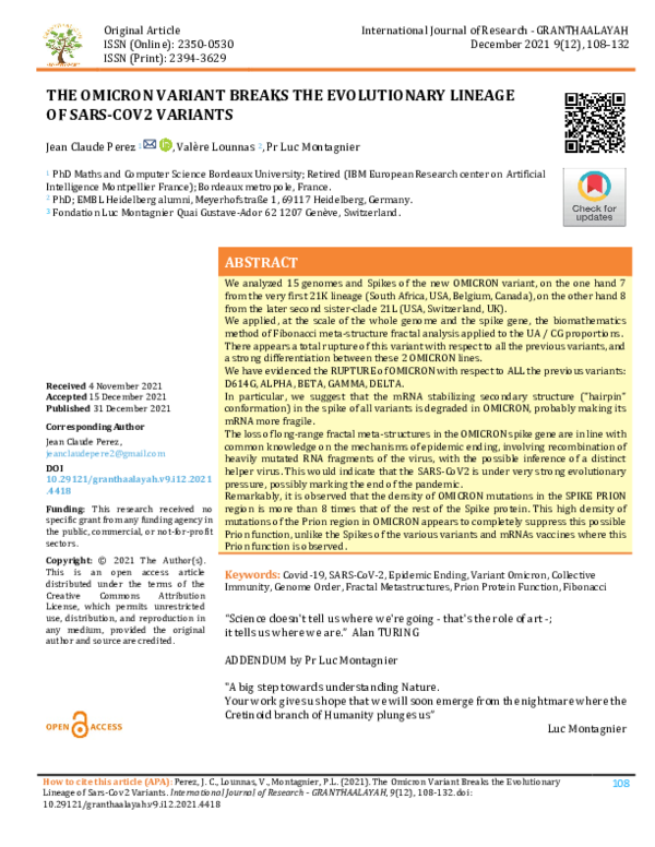 (PDF) The Omicron Variant Breaks the Evolutionary Lineage of SARS-COV2 ...